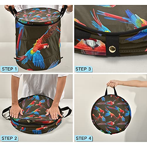 Parrot Pop Up Laundry Hamper With Lid Foldable Laundry Basket With Handles Collapsible Storage Basket Clothes Organizer for Travel Kids Room