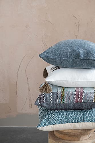 Creative Co-Op 18" Square Stonewashed Woven Cotton Embroidery Pillow, Blue & White