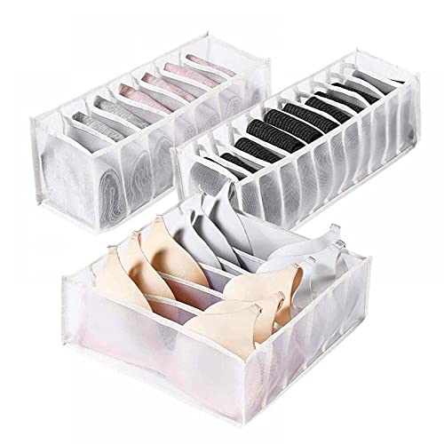 JEK Underwear Drawer Organizer, 3 Sets Closet Storage Boxes Dresser Drawer Organizers for Underwear, Socks, Clothes, Stockings, Scarves, Ties and Bras