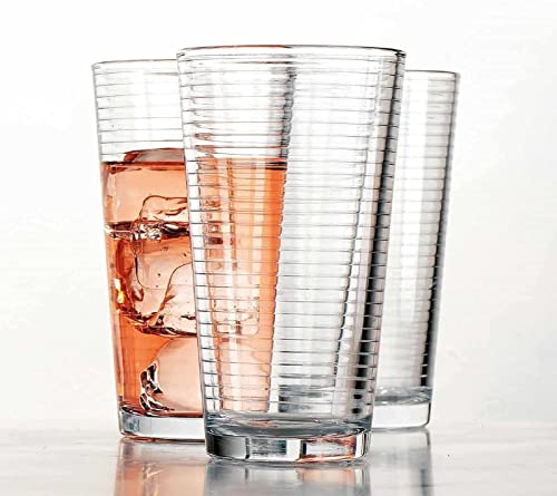 Glaver's Drinking Glasses - Set of 10 - Highball Glass Cups, Premium Quality Cooler 17 Oz. Ribbed Glassware. Ideal for Water, Juice, Cocktails, and Iced Tea. Dishwasher Safe.