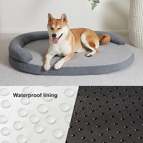 Jiupety Medium Dog Bed with Egg-Crate Foam, Waterproof Dog Bed with Half Oval Pillow, Easy to Enter and Exit, Excellent Cloth, High-gain Egg-Crate Sponge, Luxury, Waterproof, Soft and Comfy (Grey)