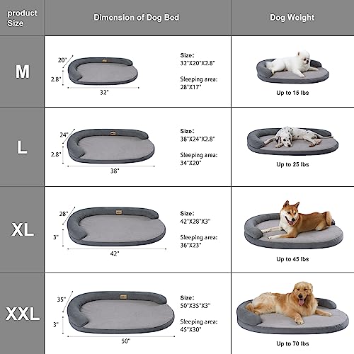 Jiupety Medium Dog Bed with Egg-Crate Foam, Waterproof Dog Bed with Half Oval Pillow, Easy to Enter and Exit, Excellent Cloth, High-gain Egg-Crate Sponge, Luxury, Waterproof, Soft and Comfy (Grey)