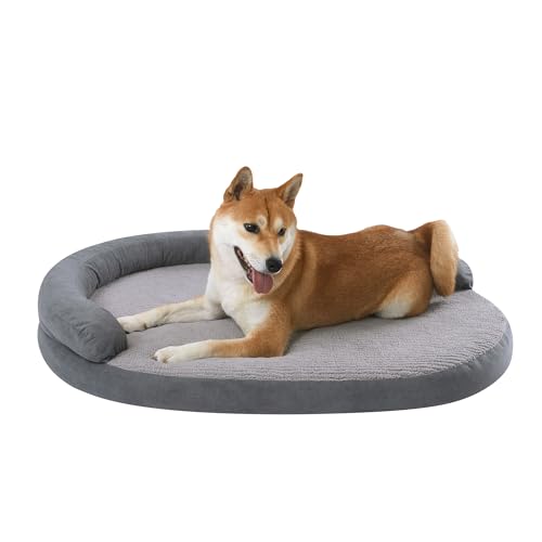 Jiupety Medium Dog Bed with Egg-Crate Foam, Waterproof Dog Bed with Half Oval Pillow, Easy to Enter and Exit, Excellent Cloth, High-gain Egg-Crate Sponge, Luxury, Waterproof, Soft and Comfy (Grey)