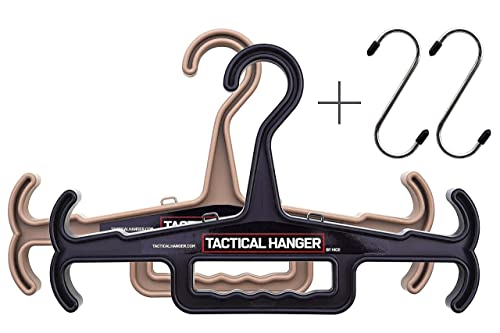 Tactical Hanger by HICE | Bundle of 2 | Original Heavy Duty Hanger | 200 lb Load Capacity | for Body Armor, Police Gear, Military Gear, Survival Gear and Equipment (Black and Tan)