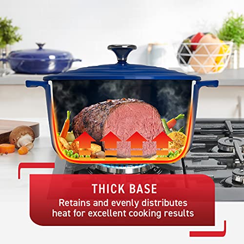 T-fal Enameled Cast Iron Round Dutch Oven with Lid, 6 quart, Blue