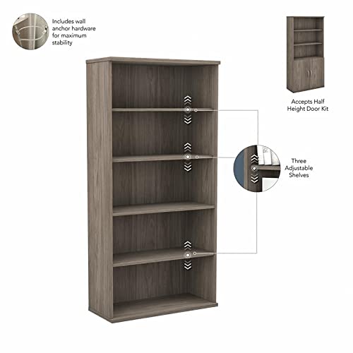 Bush Business Furniture Hybrid Tall 5 Shelf Bookcase in Modern Hickory