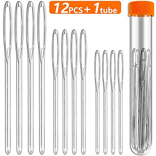 OIATAIO-12 PCS Large-Eye Blunt Needles, Stainless Steel Yarn Knitting Needles, Sewing Needles for Hand Sewing, Crafting Knitting Weaving Stringing Needles, Perfect for Finishing Off Crochet Projects