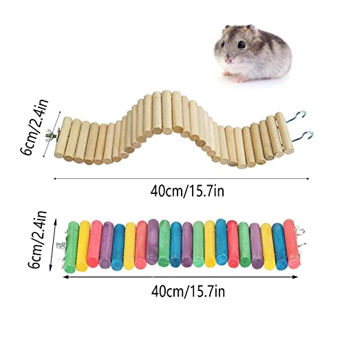 Hamster Bridge Suspension Ladder Rat Rainbow Long Bridge Wooden Climbing Ladder Bridge Chew Toys for Dwarf Syrian Hamster Mice Mouse Gerbils(2 PCS)