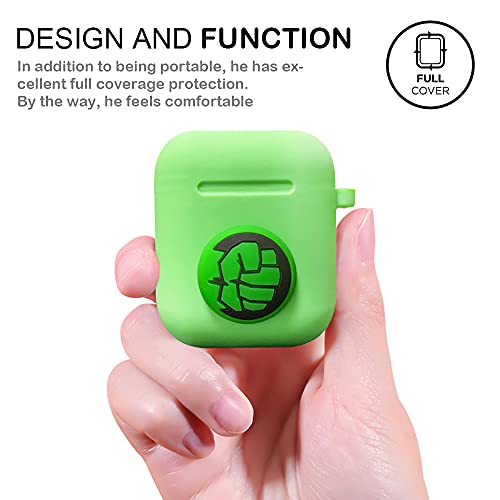MJCMYC AirPods Case Designed for AirPods 2 & 1, AirPods Case Cover with Keychain,Soft Silicone Material for Boys and Girls,Super Hero Character Surface Earphone Case (Hulk)