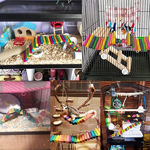 Hamster Bridge Suspension Ladder Rat Rainbow Long Bridge Wooden Climbing Ladder Bridge Chew Toys for Dwarf Syrian Hamster Mice Mouse Gerbils(2 PCS)