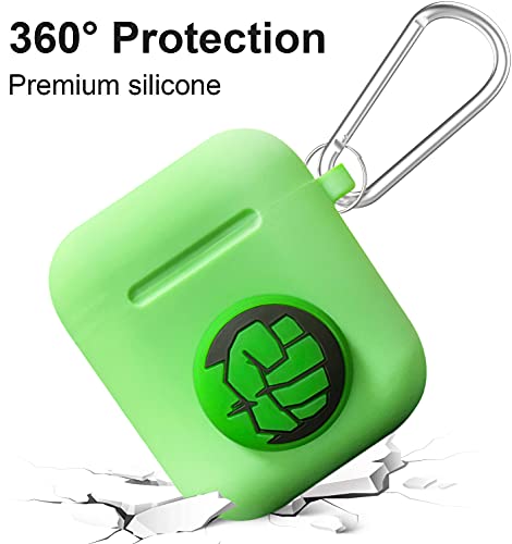 MJCMYC AirPods Case Designed for AirPods 2 & 1, AirPods Case Cover with Keychain,Soft Silicone Material for Boys and Girls,Super Hero Character Surface Earphone Case (Hulk)