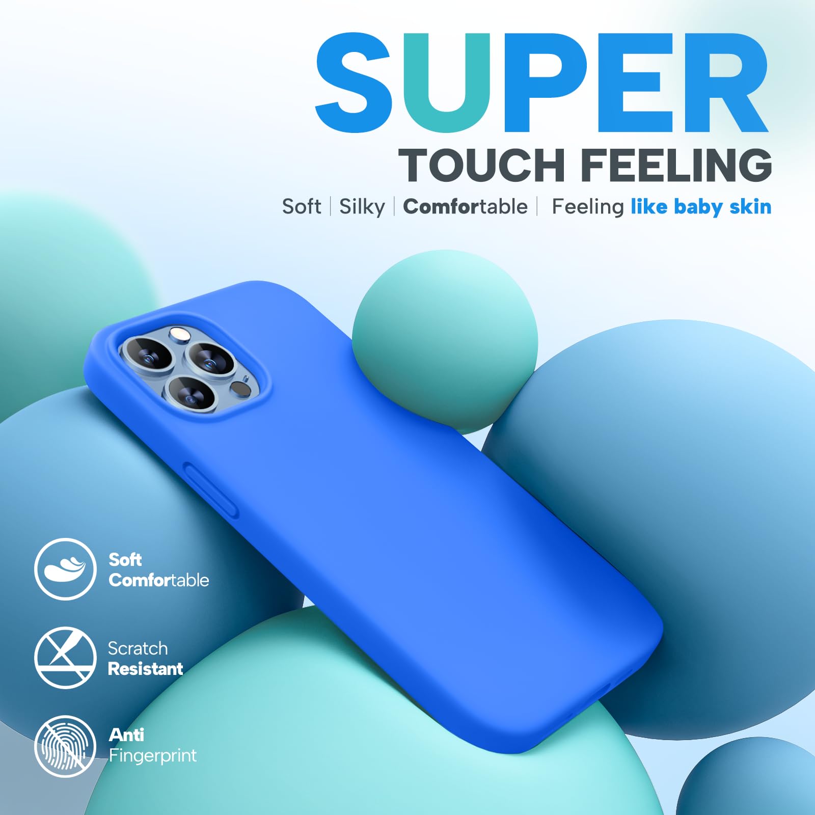 Miracase Designed for iPhone 13 Pro Max Case with Screen Protector,[Soft Anti-Scratch Microfiber Lining],Shockproof Liquid Silicone Rubber Phone Case Cover 6.7 inch(Mediterranean Blue)