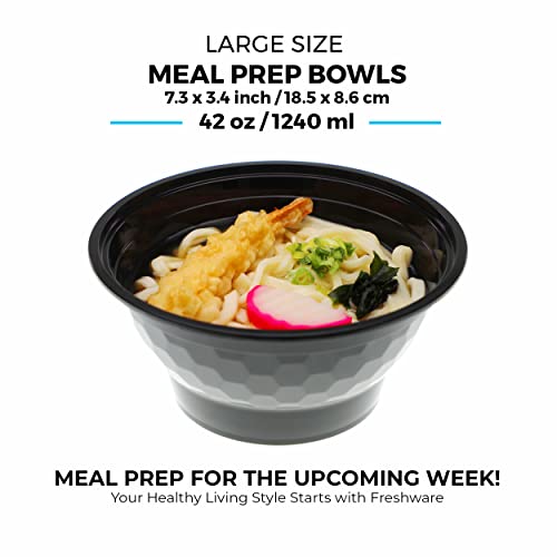 Freshware Meal Prep Containers [10 Pack] Bento Box, Food Storage Containers, Plastic Bowls with Lids for Soup and Salad, BPA Free, Stackable, Lunch Boxes, Microwave/Dishwasher/Freezer Safe (42 oz)