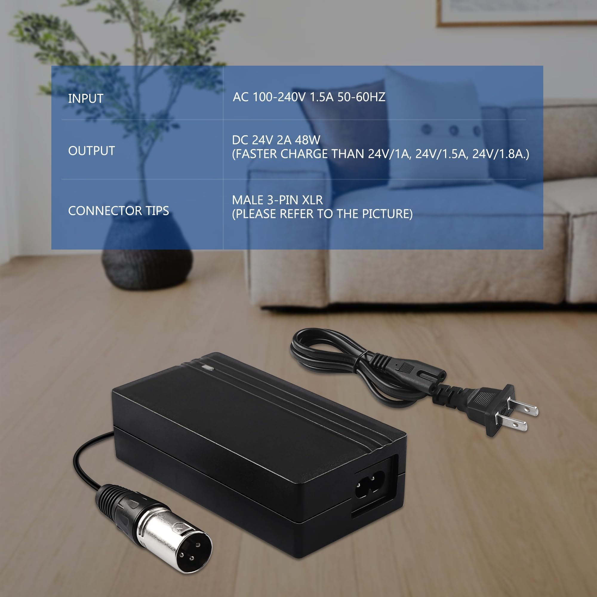 BXIZXD 24V 2A 3-Pin XLR Scooter Battery Charger for Wheelchairs, Jazzy Power Chair, Go-Go Elite Traveller SC40E/SC44E, Ezip 400/500, Mountain Trailz, Mongoose M150, Schwinn S300, Volpam SP06 Scooters
