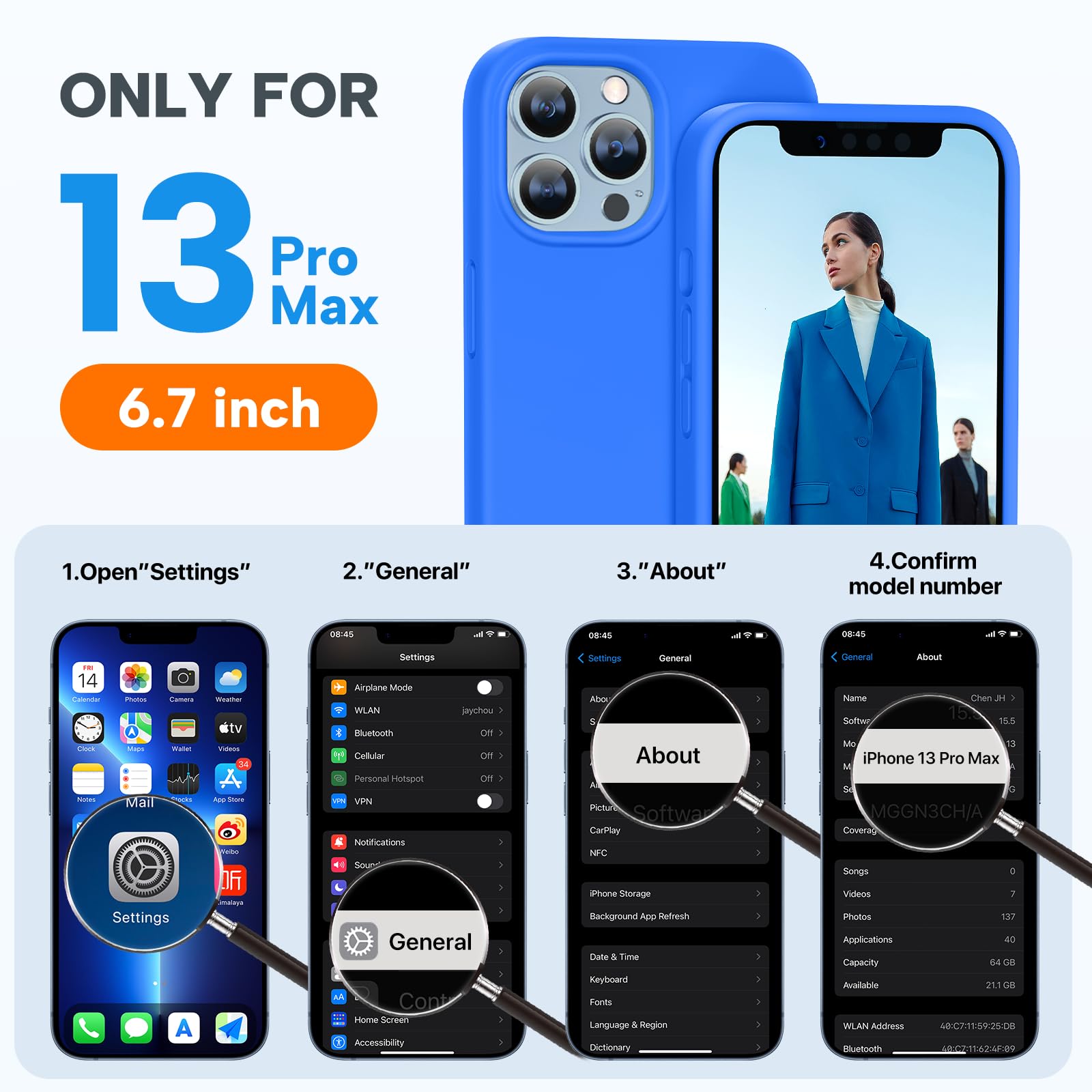 Miracase Designed for iPhone 13 Pro Max Case with Screen Protector,[Soft Anti-Scratch Microfiber Lining],Shockproof Liquid Silicone Rubber Phone Case Cover 6.7 inch(Mediterranean Blue)