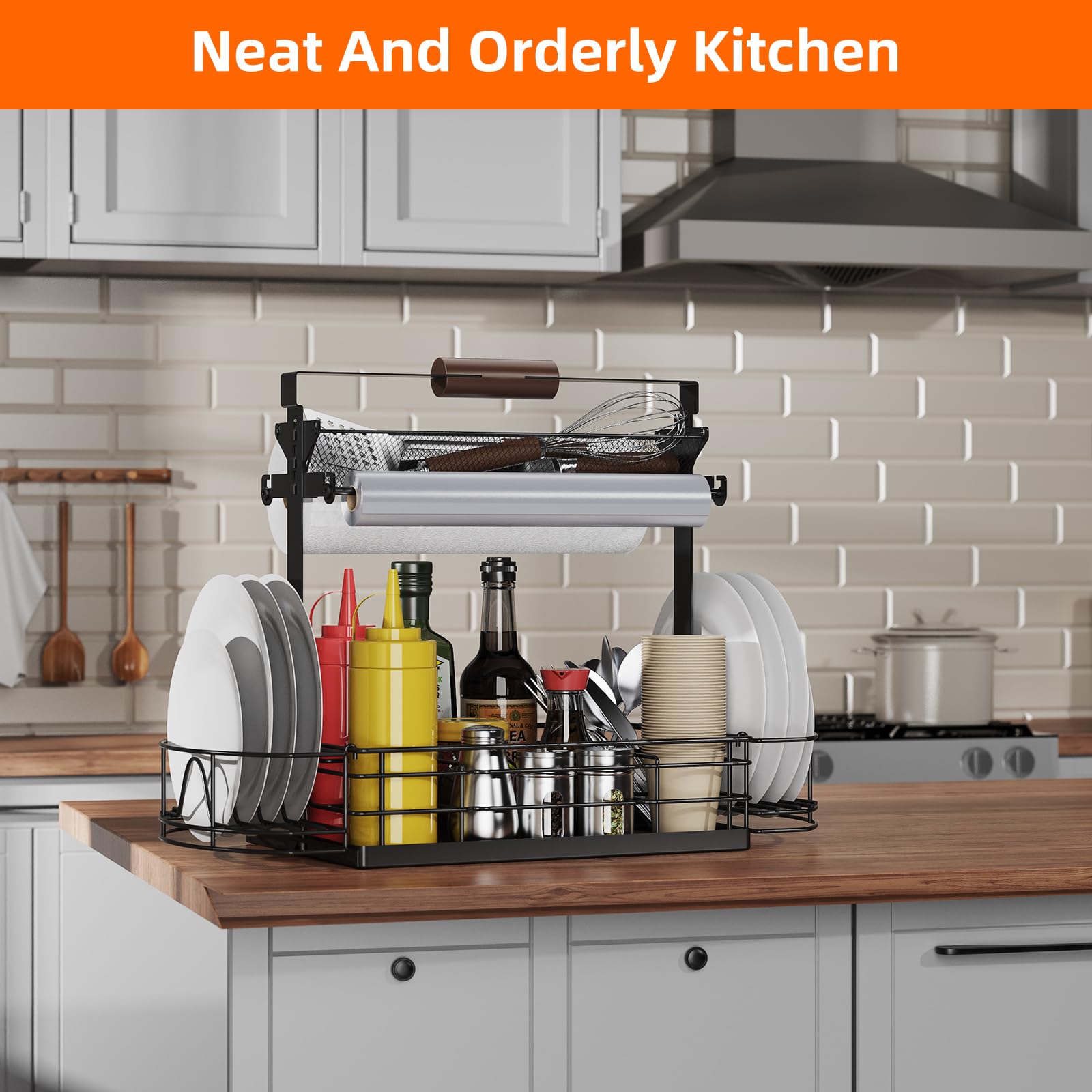 Grill Caddy BBQ Caddy with Paper Towel Holder Kitchen Organization Outdoor Camping Condiment Picnic Accessories Storage Organizer Easy to Disassemble Rv Barbecue Utensil Holder Upgraded Version