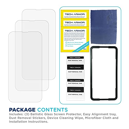 Tech Armor Ballistic Glass Screen Protector for iPhone 14, iPhone 13 and 13 Pro [6.1 Inch] Display 3 Pack Tempered Glass, Case Friendly