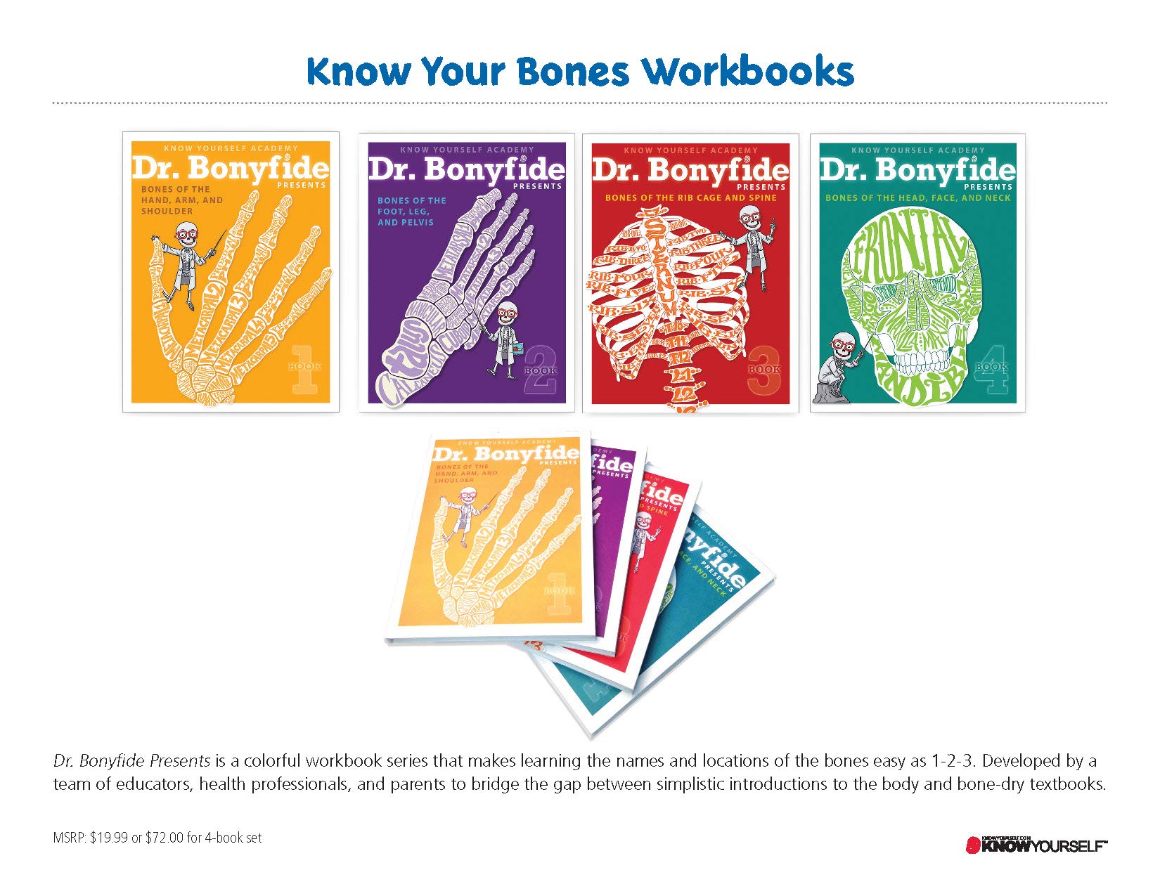 Know Yourself - 206 Bones of the Human Body - 4 Book Set, Best Interactive Activity Workbooks for Kids, Parents’ Choice Award, Ages 8-12