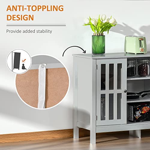 HOMCOM Sideboard, Buffet Cabinet, Coffee Bar Cabinet, Kitchen Cabinet with Storage Shelves, Slatted Framed Doors and Cable Management for Living Room, Gray