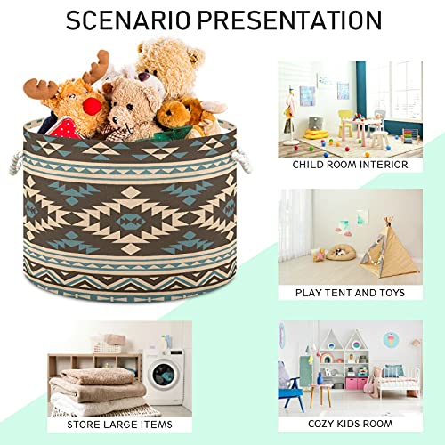 xigua Large Storage Basket Cotton Rope Basket Retro Aztec Navajo Baby Laundry Basket for Blankets Toys Storage Basket Laundry Hamper