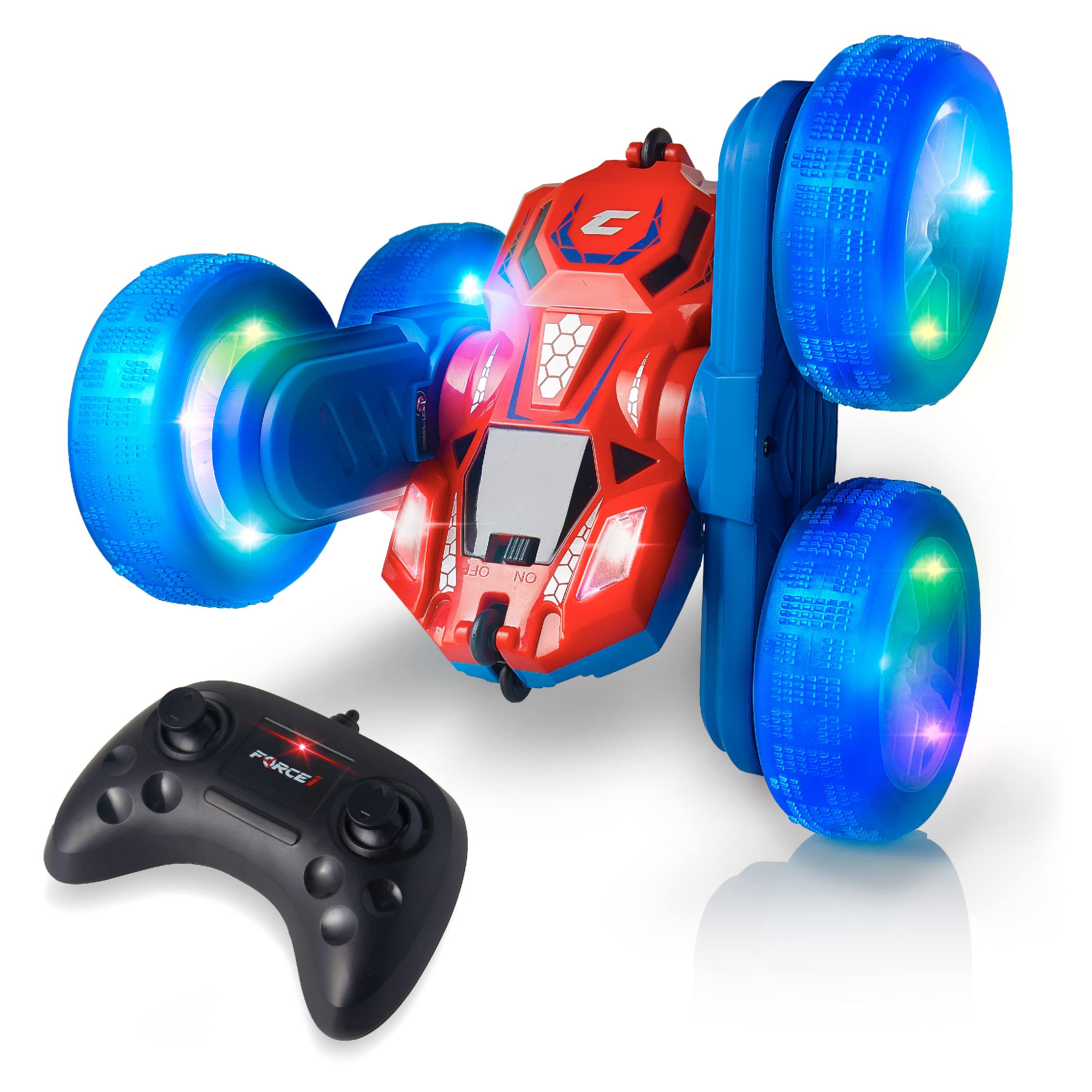 Force1 Cyclone LED AND Tornado Remote Control Car Bundle - Double Sided Fast RC Cars (2) Stunt Cars with 360 Flips, All Terrain Tires, LEDs, RC Crawler Rechargeable Toy Car Battery for Kids and adults