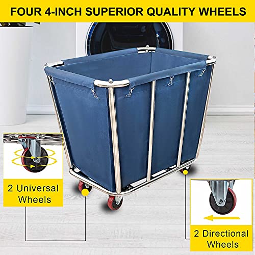 Commercial Laundry Cart,10 Bushel (350L) Large Industrial Rolling Laundry Cart Hamper with 4 Inch Wheels,Heavy Duty Laundry Baskets with Stainless Steel Frame, 260 LBS Weight Capacity