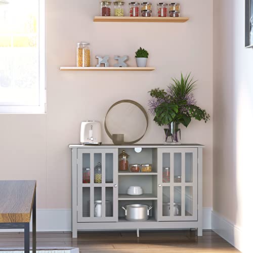 HOMCOM Sideboard, Buffet Cabinet, Coffee Bar Cabinet, Kitchen Cabinet with Storage Shelves, Slatted Framed Doors and Cable Management for Living Room, Gray