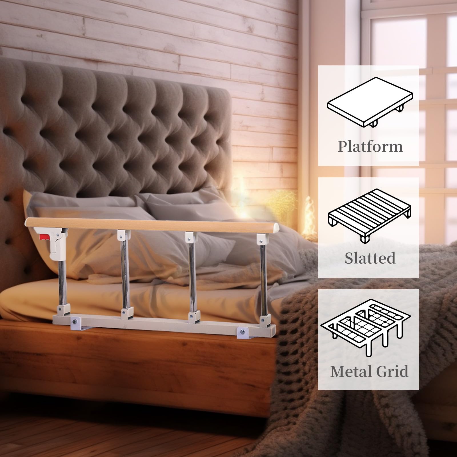 lefeke Bed Rails for Elderly Adults Safety,Folding Bedside Assist Rail Handle,Collapsible Bed Cane Bed Guard,Bed Railing for Seniors,Adjustable Bed Assist Handle for Preventing Falling Out of Bed