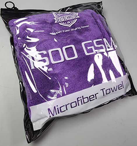 DEUTSCHMOTOR Super Fast 1600 GSM Large Microfiber Drying Towels 31"x20" (80x50cm) one Towel drys one car 2022 Twist-Loop Design (Purple)