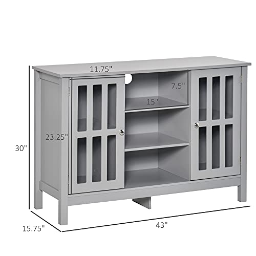 HOMCOM Sideboard, Buffet Cabinet, Coffee Bar Cabinet, Kitchen Cabinet with Storage Shelves, Slatted Framed Doors and Cable Management for Living Room, Gray