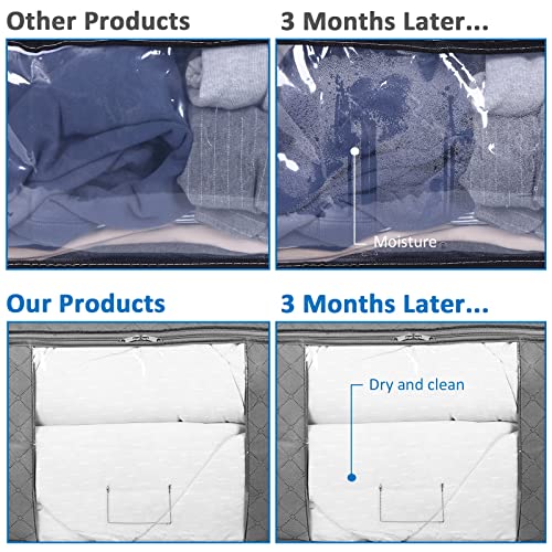 Micuul 3 Pack Clothes Storage Bag 90L Large Capacity Organizer with Reinforced Handle Thick Fabric Foldable Containers for Comforters, Blankets, Bedding with Sturdy Zipper, Clear Window (Grey)