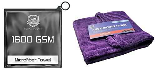 DEUTSCHMOTOR Super Fast 1600 GSM Large Microfiber Drying Towels 31"x20" (80x50cm) one Towel drys one car 2022 Twist-Loop Design (Purple)