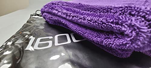 DEUTSCHMOTOR Super Fast 1600 GSM Large Microfiber Drying Towels 31"x20" (80x50cm) one Towel drys one car 2022 Twist-Loop Design (Purple)