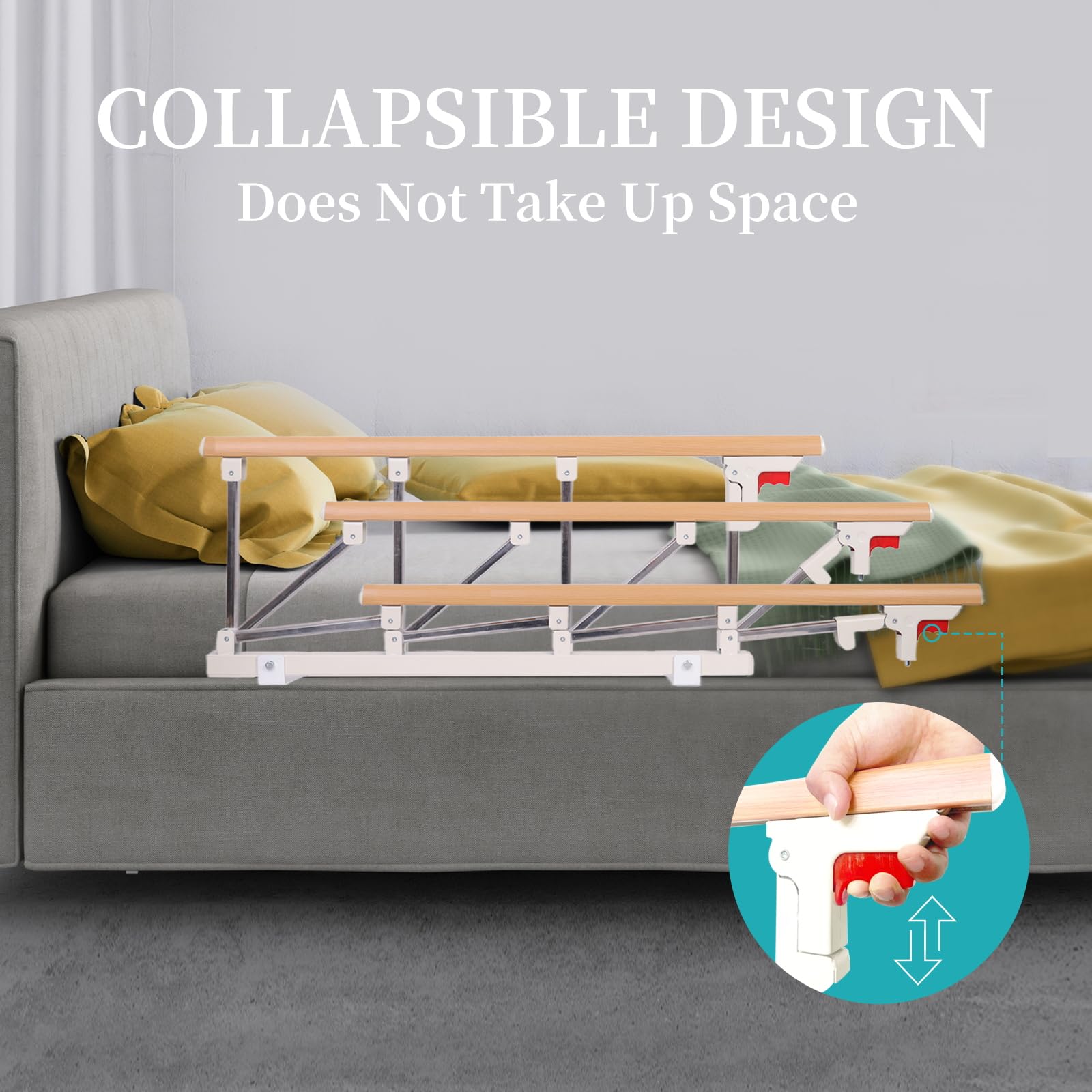 lefeke Bed Rails for Elderly Adults Safety,Folding Bedside Assist Rail Handle,Collapsible Bed Cane Bed Guard,Bed Railing for Seniors,Adjustable Bed Assist Handle for Preventing Falling Out of Bed