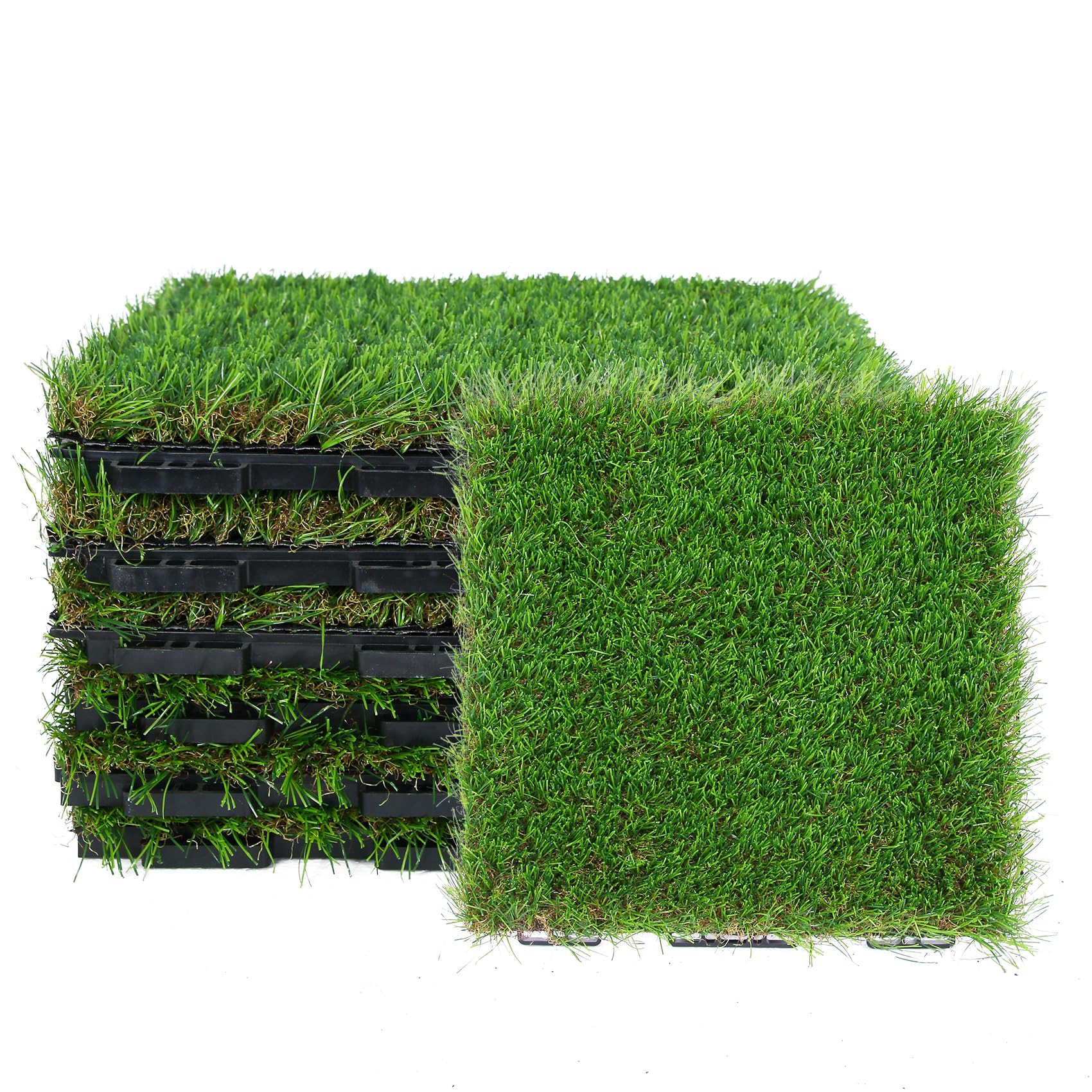 XLX TURF Interlocking Artificial Grass Square Tiles, Fake Grass Pad for Dogs Potty Training Indoor Outdoor Patio Balcony, 12x12 Inch, 6 Pack
