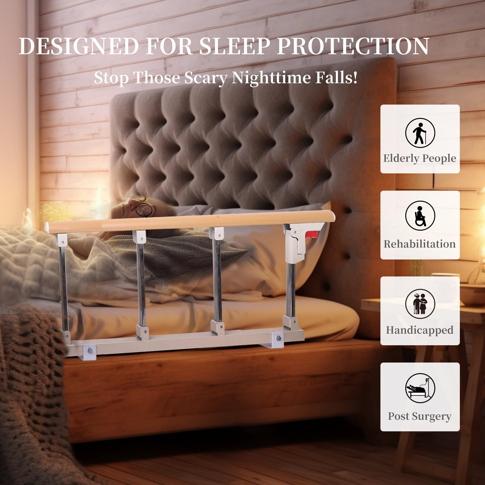lefeke Bed Rails for Elderly Adults Safety,Folding Bedside Assist Rail Handle,Collapsible Bed Cane Bed Guard,Bed Railing for Seniors,Adjustable Bed Assist Handle for Preventing Falling Out of Bed