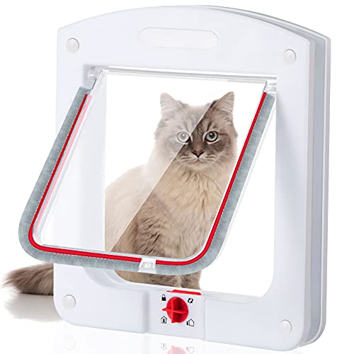 Pet Door for Cats and Dog, Cat Flap Door for Interior Exterior Cat Door Weatherproof Pet Door 4-Way Rotary Lock Pet Door with Cat Flap for Cats Doggie Kittens, 8 x 8.6 Inches