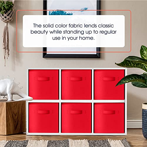 Ornavo Home Foldable Collapsible Storage Box Bins Shelf Basket Cube Organizer with Dual Handles - Set of 6-13 x 13 x 13 - Red