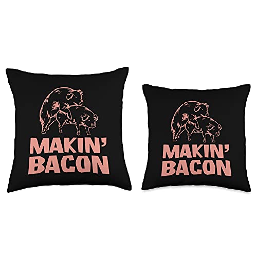 Cute Smoked Pork Lover Adult Humor Joke Designs Funny Making Gift for Men Women Cool Pig Bacon Joke Throw Pillow, 16x16, Multicolor