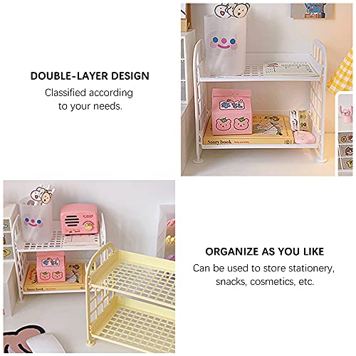 QUMENEY Desktop Rack Cosmetic Stationery Storage Holder, 2-Tier Multifunctional Plastic Shelf Makeup Organizer for Skincare Office Kitchen Bedroom Bathroom Home (Pink)