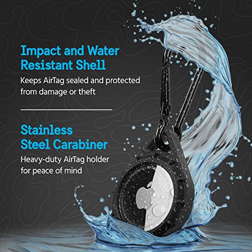 Pelican Protector AirTag Holder - AirTag Keychain w/ Stainless Steel Carabiner Clip [Impact Resistant] [Travel Essentials] - Protective Apple AirTag Case for Dog Collar, Backpack, Keys, Luggage -Black