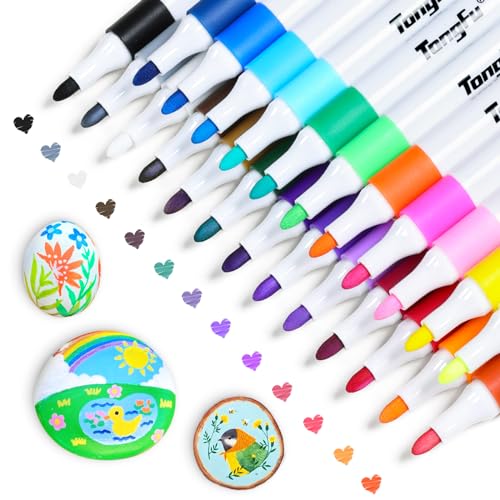 TongFu 24 Colors Acrylic Paint Pens, Acrylic Paint Markers for Wood, Canvas, Stone, Rock Painting, Glass, Ceramic Surfaces, Scrapbooking, Fabric, Plastic, Card Making, DIY Crafts