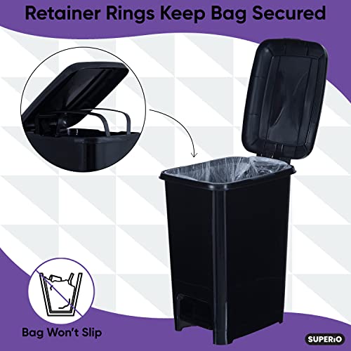 Superio 2.5 Gal Slim Step On Pedal Plastic Trash Can, 2 Pack Waste Bin for Under Desk, Office, Bedroom, Bathroom- 10 Qt, Black