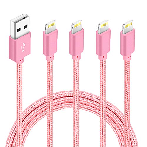 iPhone Charger, 4Packs(3ft 6ft 6ft 10ft) Charging Cable MFi Certified USB Lightning Cable Nylon Braided Fast Charging Cord Compatible for iPhone13/12/11/X/Max/8/7/6/6S/5/5S/SE/Plus/iPad(Pink)