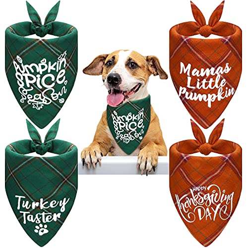 4 Pieces Thanksgiving Dog Bandana Fall Plaid Bandanas for Small to Large Dogs Puppy Cat Pet Triangle Bandana Scarf Adjustable Holiday Dog Bandana Bibs Party Costume
