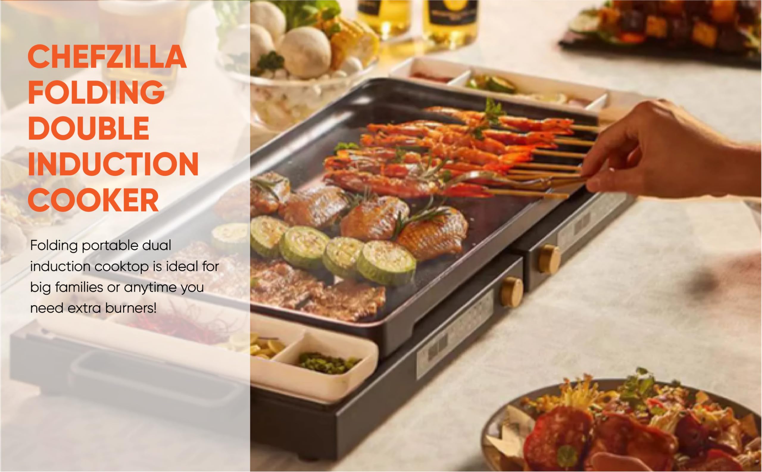 Chefzilla Induction Cooktop 2 Burner Foldable 1800W | Portable Induction Countertop Dual Burner Fast Warm-Up | Induction Hot Plate for Cooking Kitchen RV Camping | Induction Cooker Heater (Black)