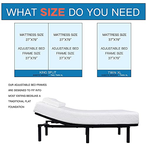 Fromann Twin XL Electric Adjustable Bed Base Frame with Wireless Remote, USB Ports, Zero Gravity, Under Bed Led Lighting, Three Leg Heights and No Tools Assembly