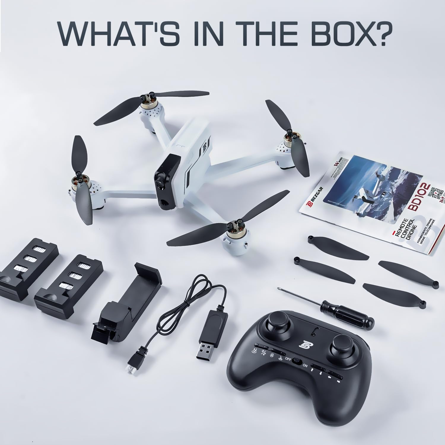 BEZGAR Drone with Camera for Adults 4K, RC Quadcopter with Brushless Motor, Optical Flow Positioning, Auto Hover, One Key Start/Land, 2 Rechargeable Batteries, FPV 5G Drones for Adults, BD102