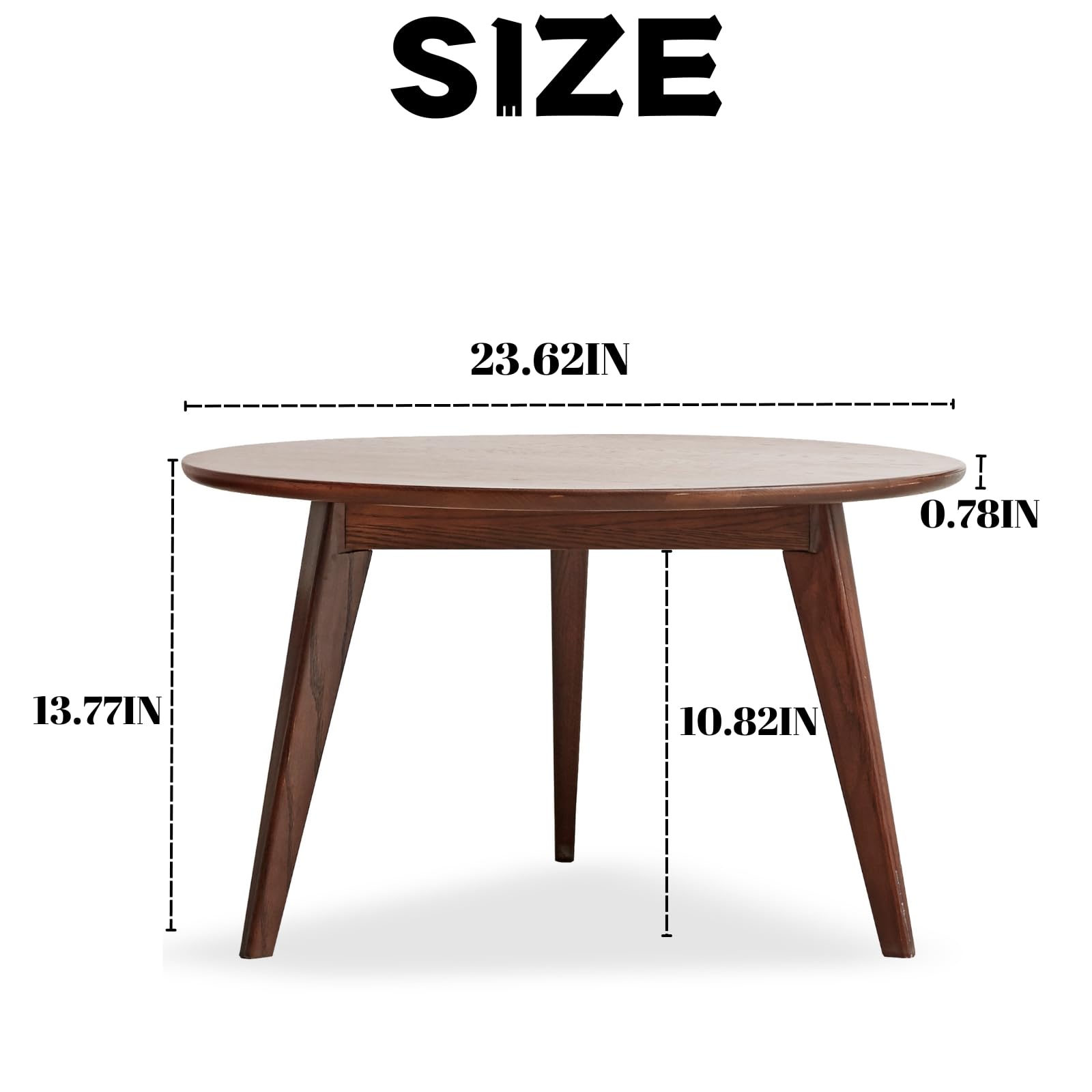 Grewood Round Coffee Table - 100% Solid Oak Wood Coffee Table with Three-Legged - Small End Table, Round Side Table for Living Room (Walnut Color)