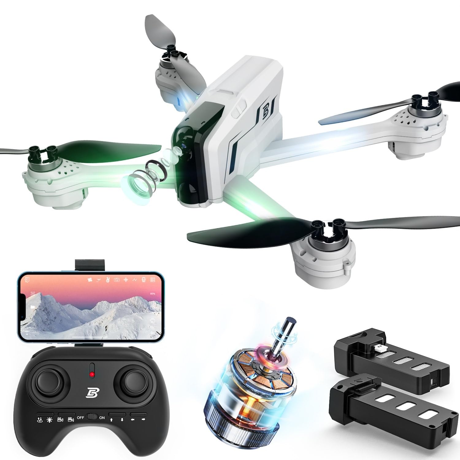 BEZGAR Drone with Camera for Adults 4K, RC Quadcopter with Brushless Motor, Optical Flow Positioning, Auto Hover, One Key Start/Land, 2 Rechargeable Batteries, FPV 5G Drones for Adults, BD102